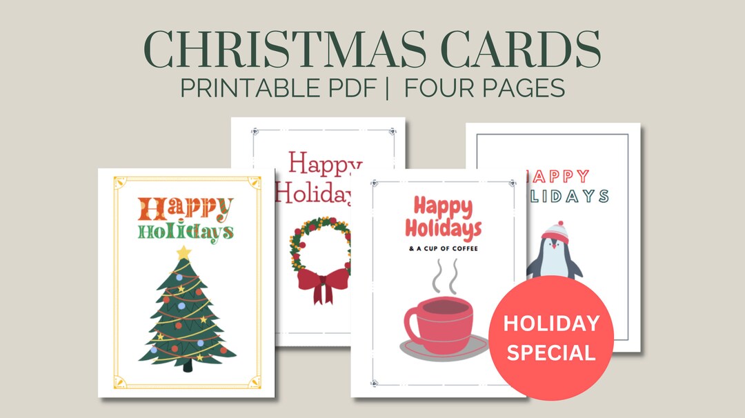 Printable Christmas Cards, Holiday Themed Printouts - Etsy