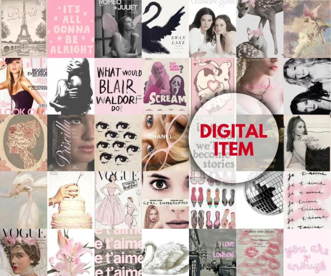 50 PCS Coquette Wall Collage Kit, Pink, Vintage, Black and White, Music ...