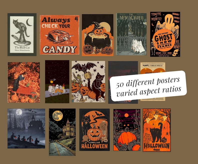 50 PCS Vintage Halloween Wall Collage Kit, Printable Holiday, Seasonal ...