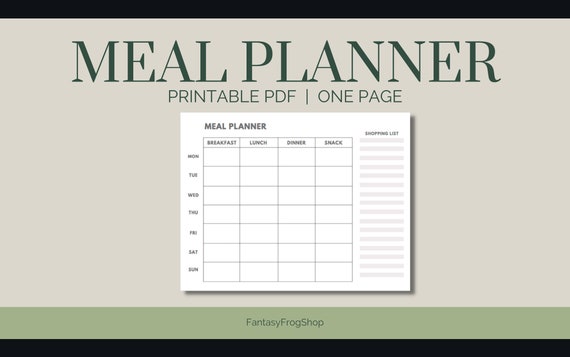 Meal Planner Printable Planner Pages Printable Meal Tracker - Etsy