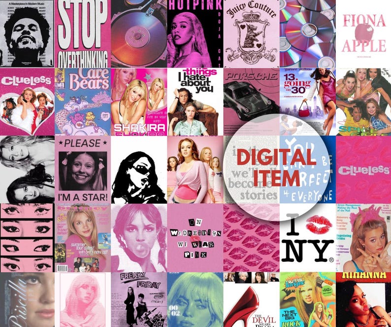 50 PCS Y2K Pink Wall Collage Kit, Printable Posters, 2000s, Movie ...