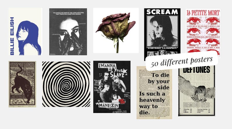 50 PCS Grunge Wall Collage Kit, Printable Downtown Girl Posters ...