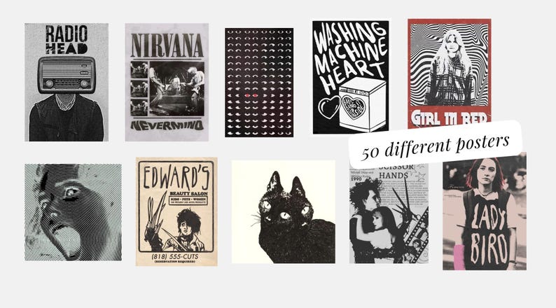 50 PCS Grunge Wall Collage Kit, Printable Downtown Girl Posters ...