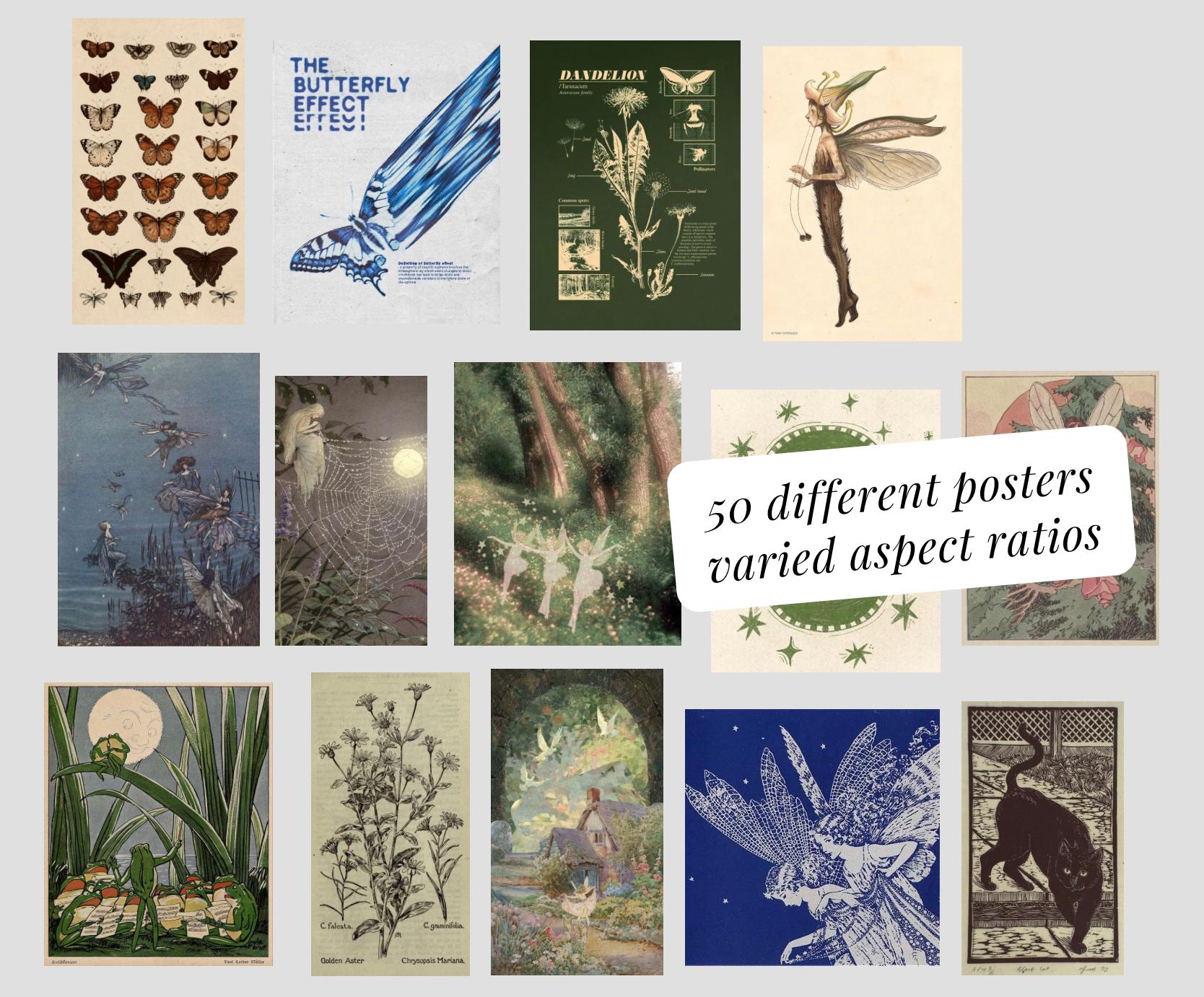 50 PCS Fairycore Wall Collage Kit, Grunge, Vintage, Nature, Art Deco ...