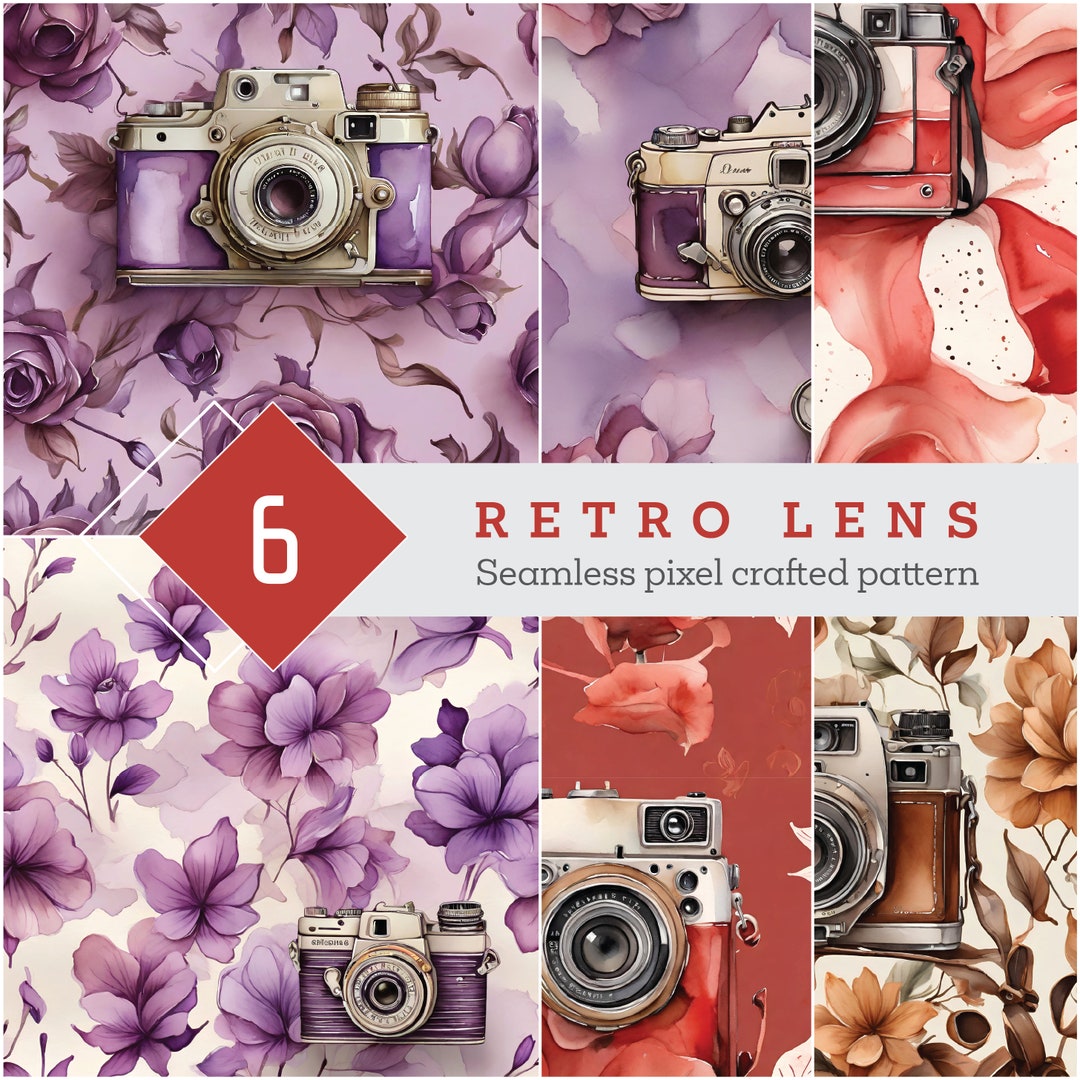 6x Vintage Camera Seamless Pattern, Seamless Design, Digital Paper ...