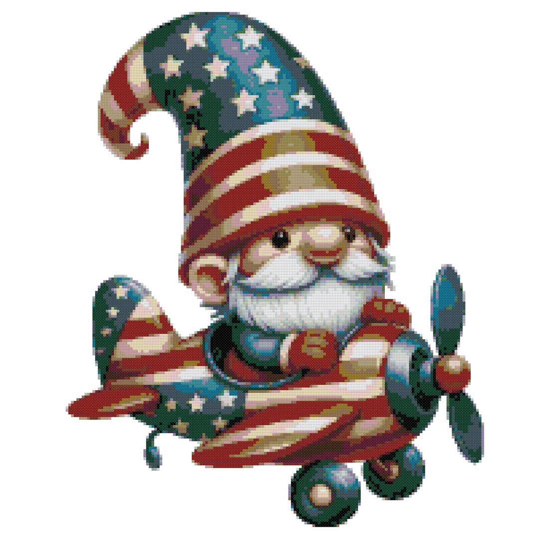Patriotic Gnome Flying a Plane Cross Stitch Pattern PDF Pattern Digital ...