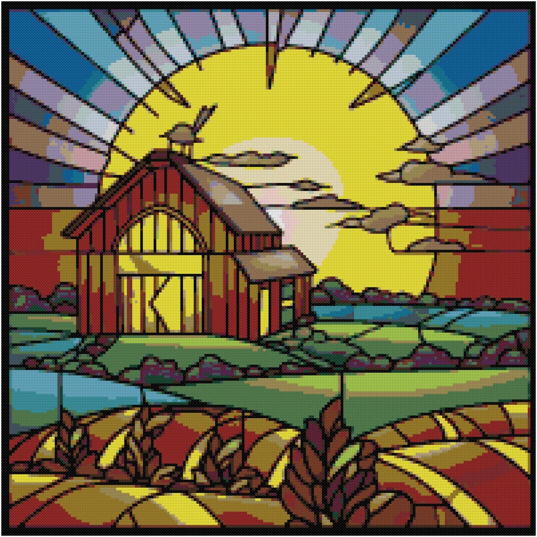 Beautiful Stained Glass Farm Scene Cross Stitch Pattern PDF Pattern ...