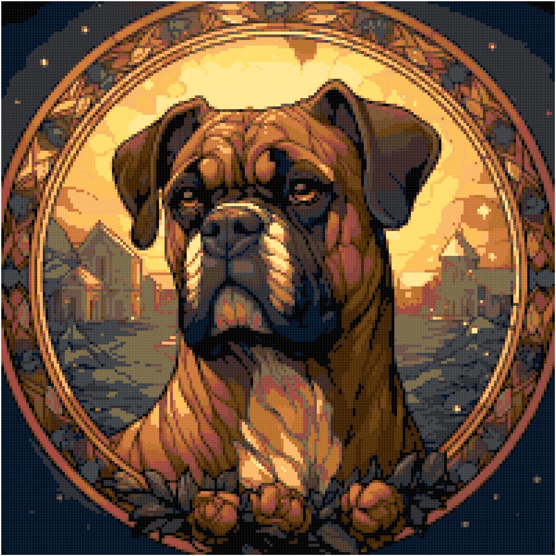 Boxer Pup Stained Glass Cross Stitch Pattern PDF Pattern Digital ...