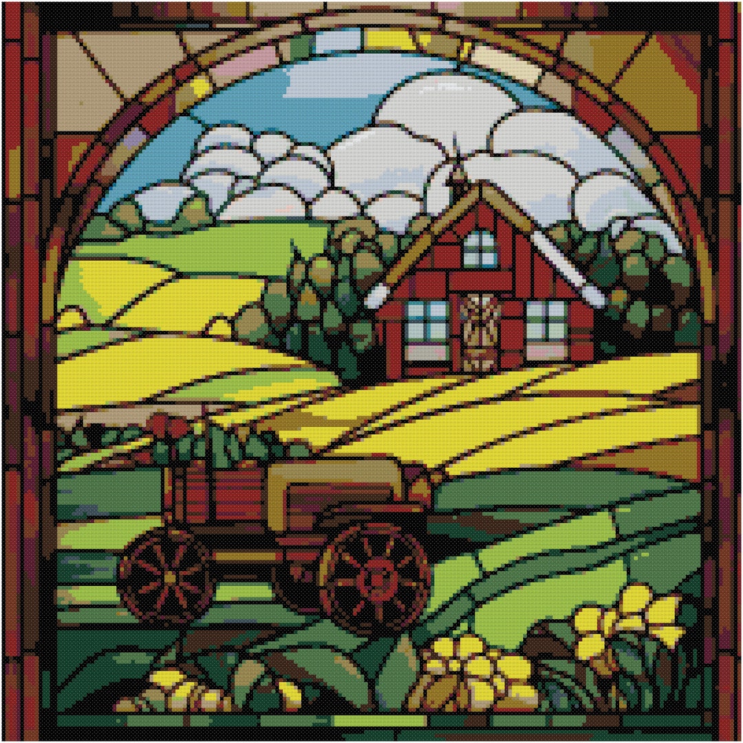 Beautiful Stained Glass Farm Scene Cross Stitch Pattern PDF Pattern ...