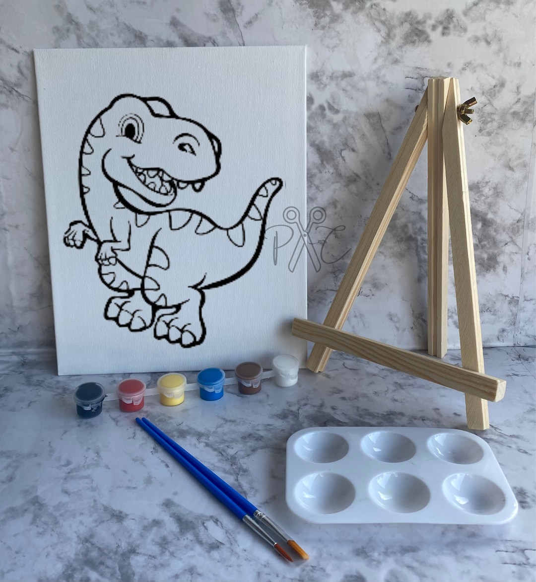 Dinosaur Paint Kit| Pre Drawn Outline Canvas| Color Your Own Canvas ...