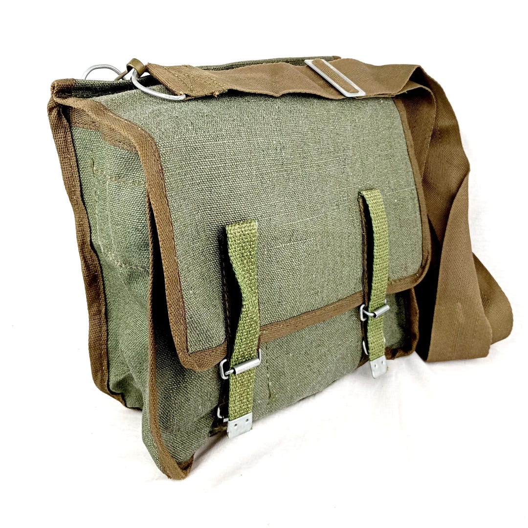 Vintage 1970s Military Bag Green Canvas Ex-army Spacious Messenger ...