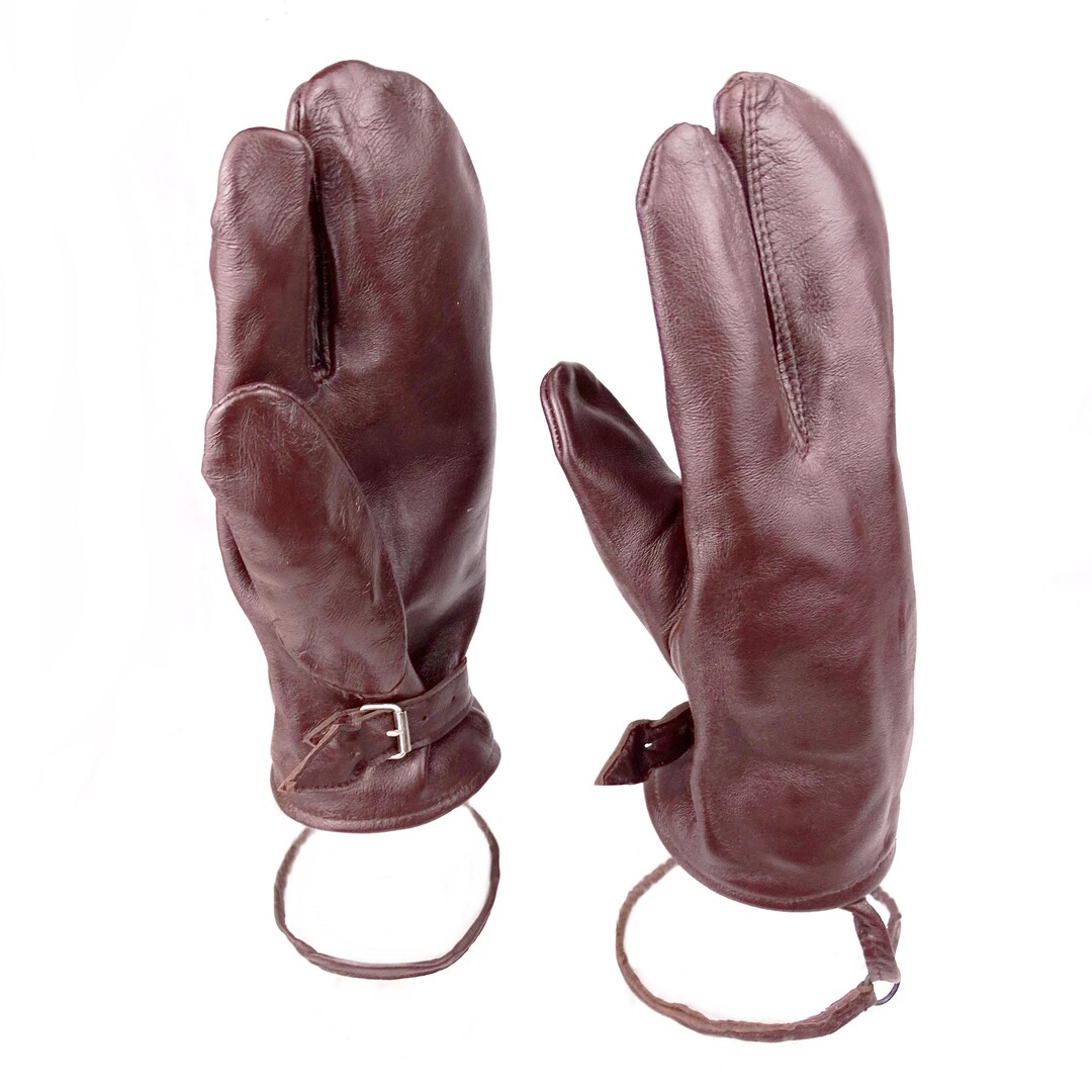 Vintage Swedish Army Leather Mittens Trigger Finger Gloves Military ...