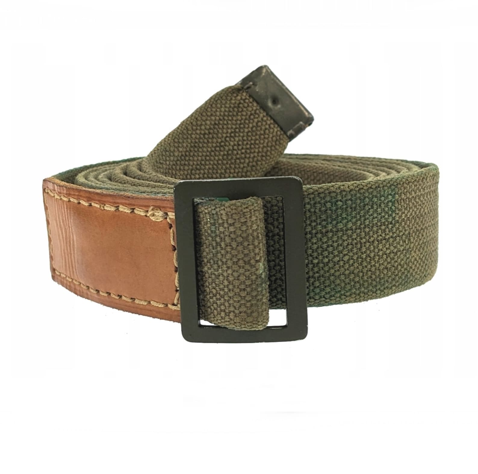 1960s Genuine Army Belt Leather Reinforced Webbing Green Military Heavy ...