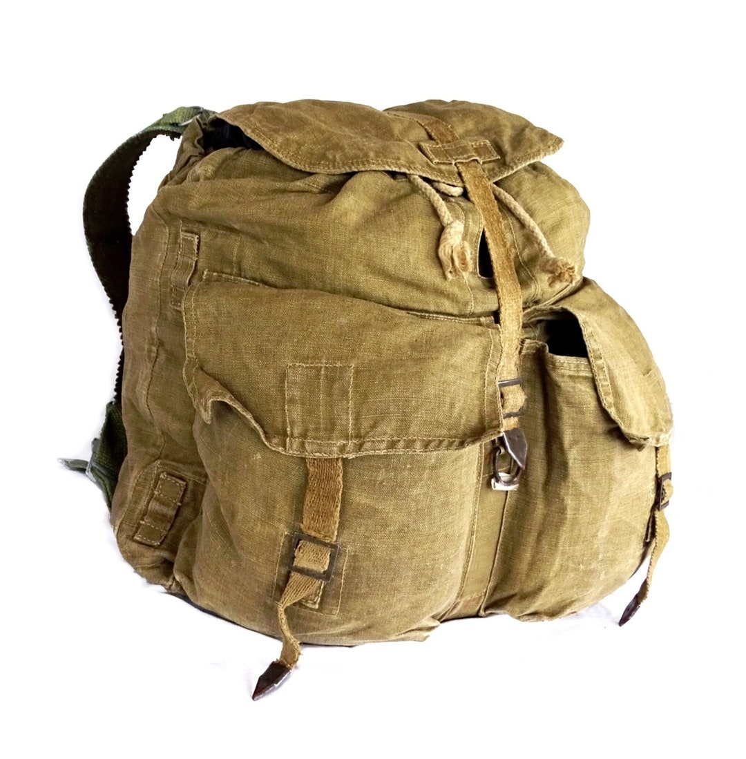 1950/60s Vintage Army Canvas Backpack With Linen Harness Khaki Rucksack ...