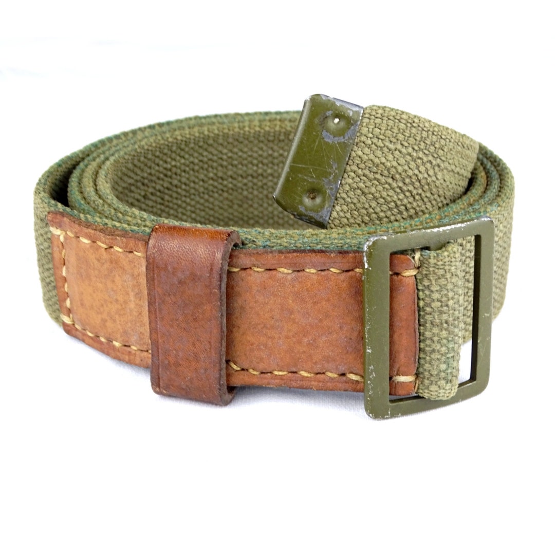 1970s Genuine Ex-army Belt Leather Reinforced Webbing Green Heavy Duty ...