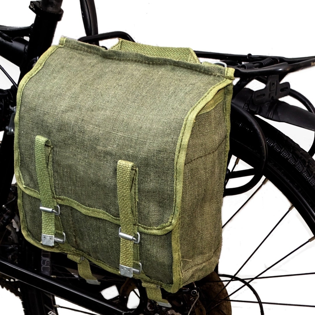 1960s Ex-army Showerproof Canvas Pannier Bag Quality Retro Green Bike ...