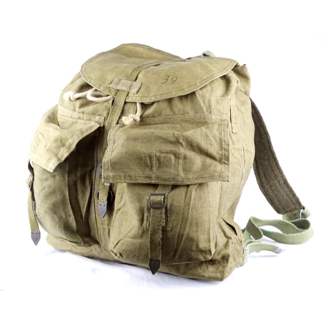 1950s Vintage Army Canvas Backpack With Linen Harness Khaki Rucksack ...