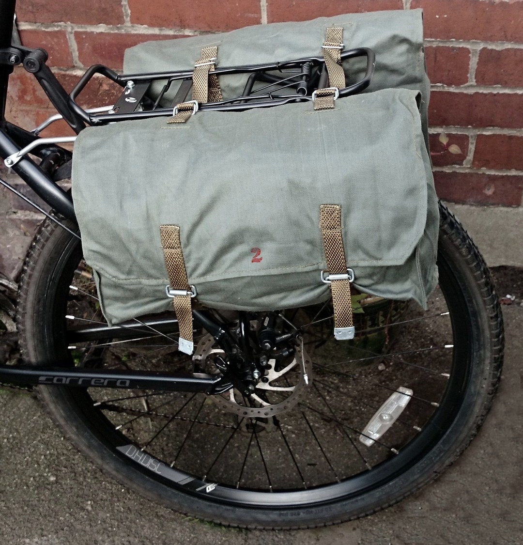 1980s Grey Canvas Pannier Bags Vintage Ex-army Bicycle Panniers Pair ...