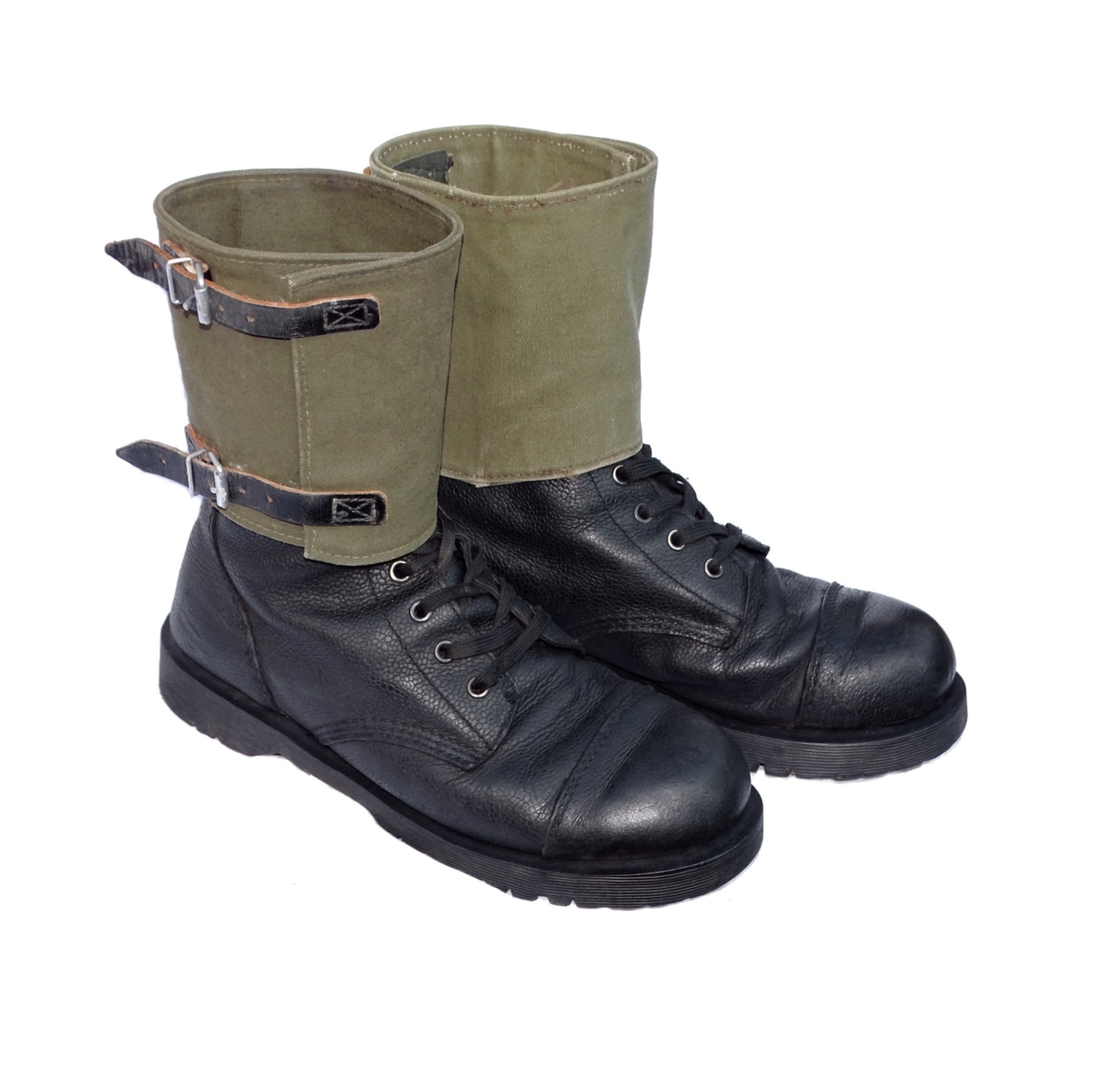 Genuine 1960s Ex-army Gaiters Canvas & Leather Olive Vintage Boot Shoe ...