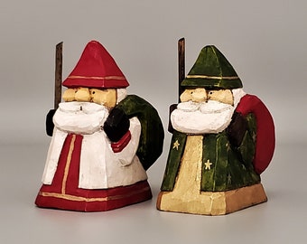 Hand Carved Folk Art Wood Circle Santa Claus Figure - Etsy