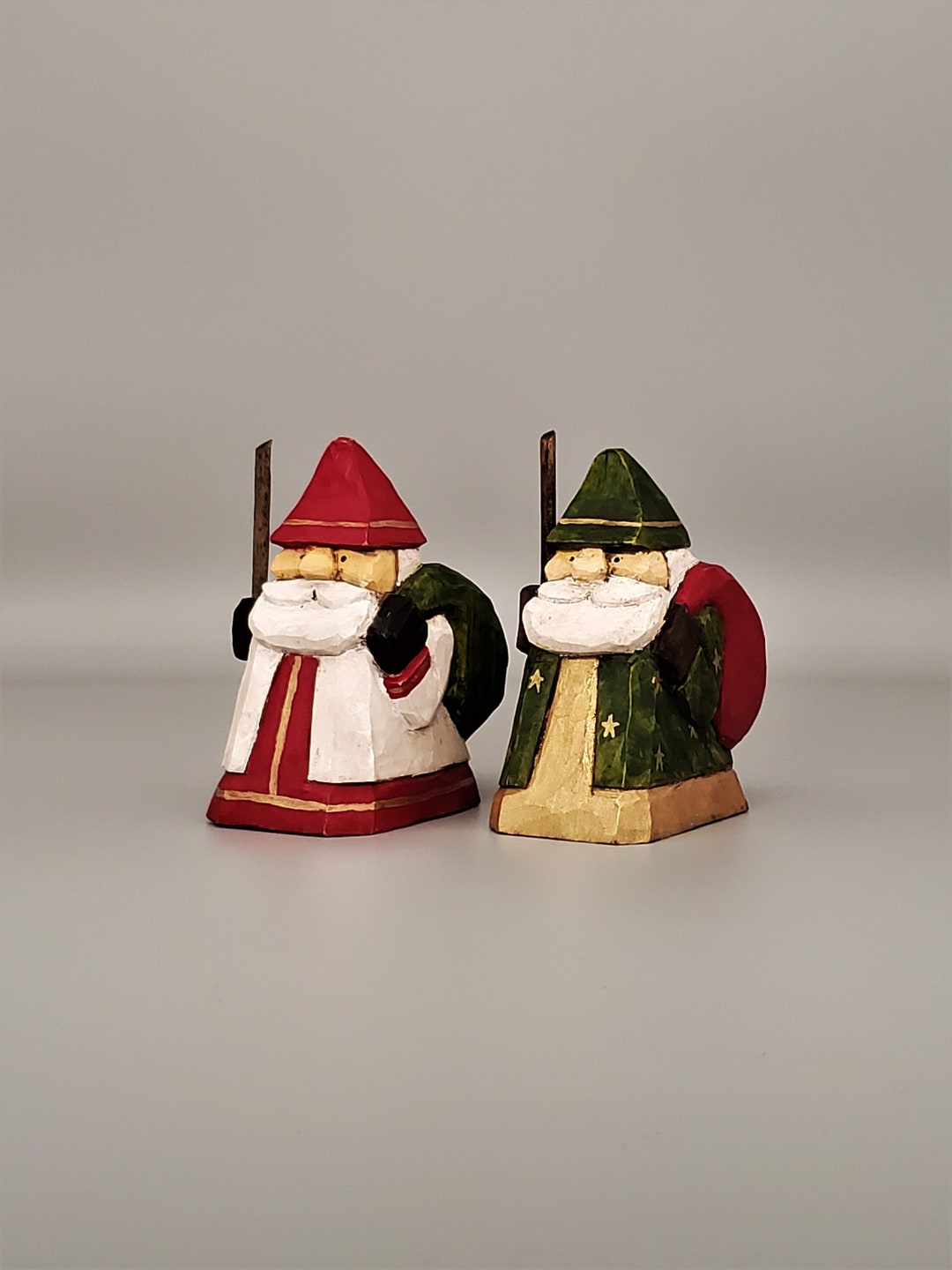Hand Carved Wooden Folk Art Triangle Santa Claus Figure - Etsy