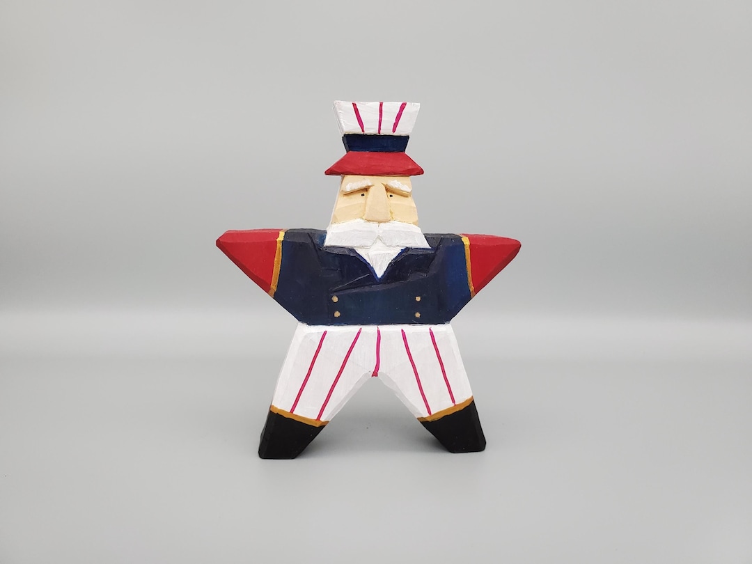 Hand Carved Wood Folk Art Uncle Sam Star Figure - Etsy