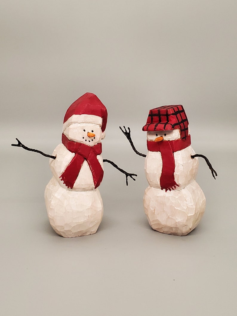 Hand Carved Wood Folk Art Snowman - Etsy