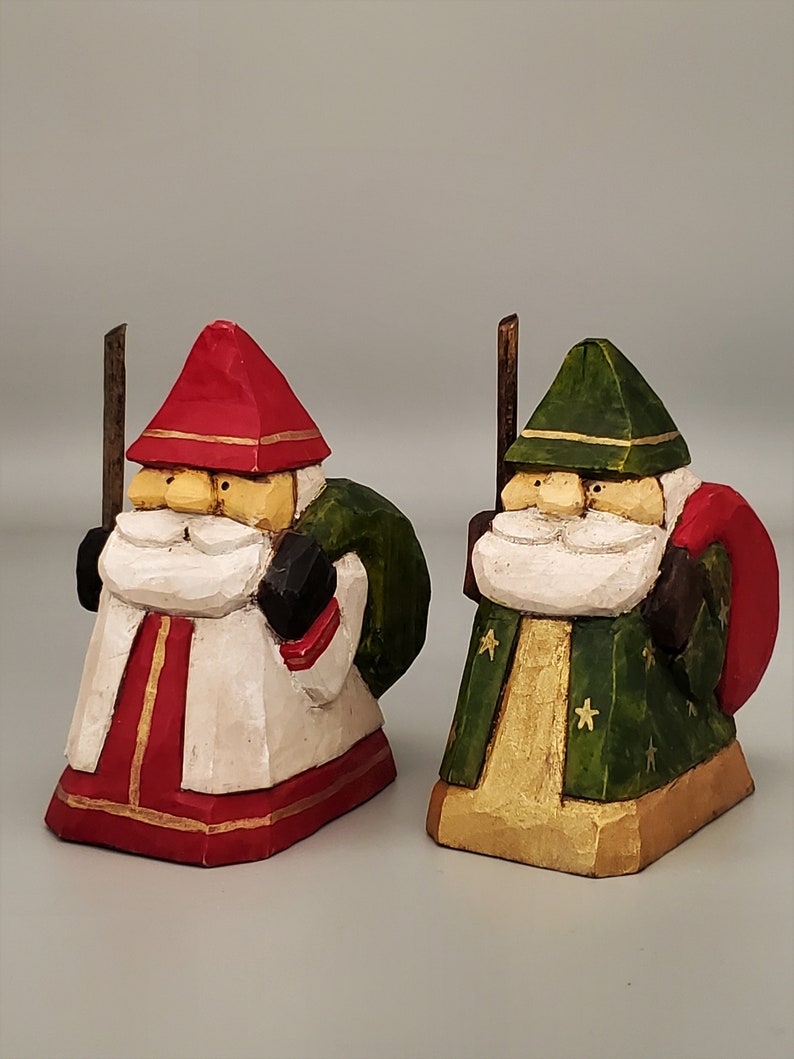 Hand Carved Wooden Folk Art Triangle Santa Claus Figure - Etsy