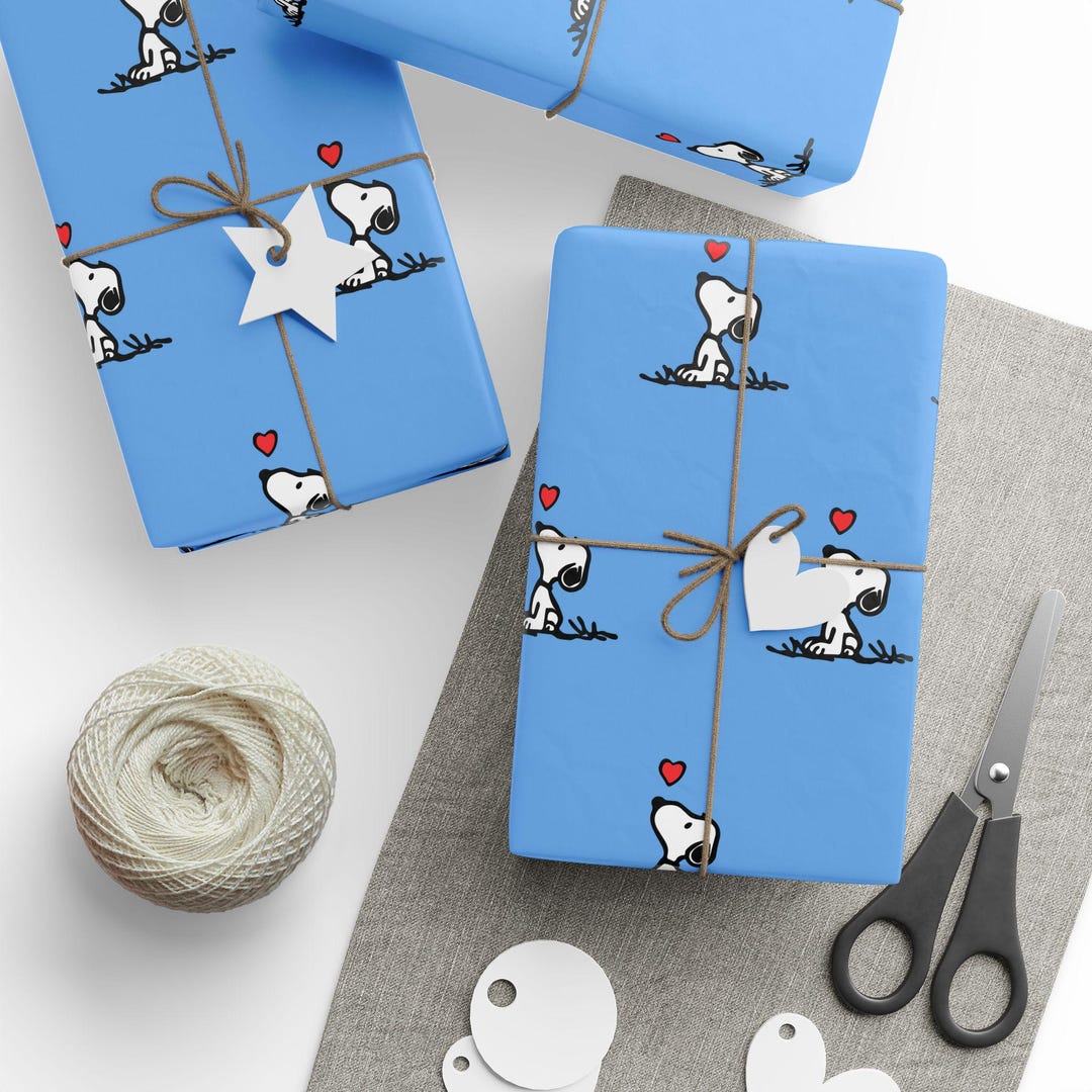Snoopy Heart Carolina Blue Wrapping Paper, Gift Wrap for Holidays ...