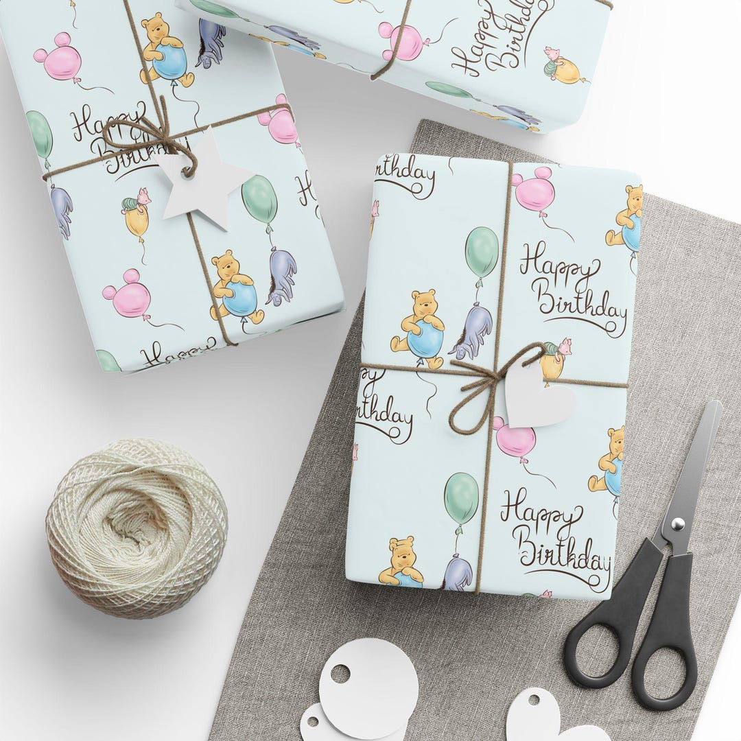 Wrapping Papers, Classic Winnie the Pooh Happy Birthday Gift Wrap, Baby ...