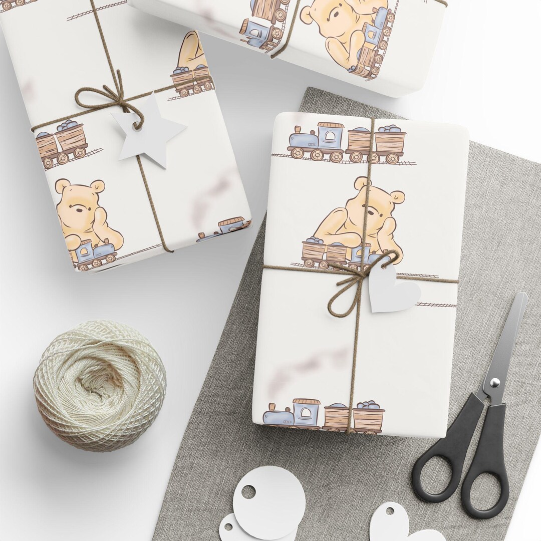 Winnie the Pooh Wrapping Paper, Cream Train Set Design - Etsy