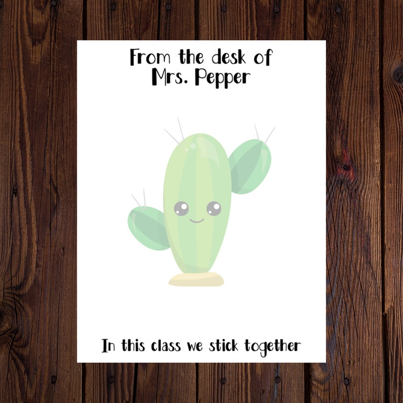 Personalized Teacher Gift, Cactus Notepad, Stick Together Notepad ...