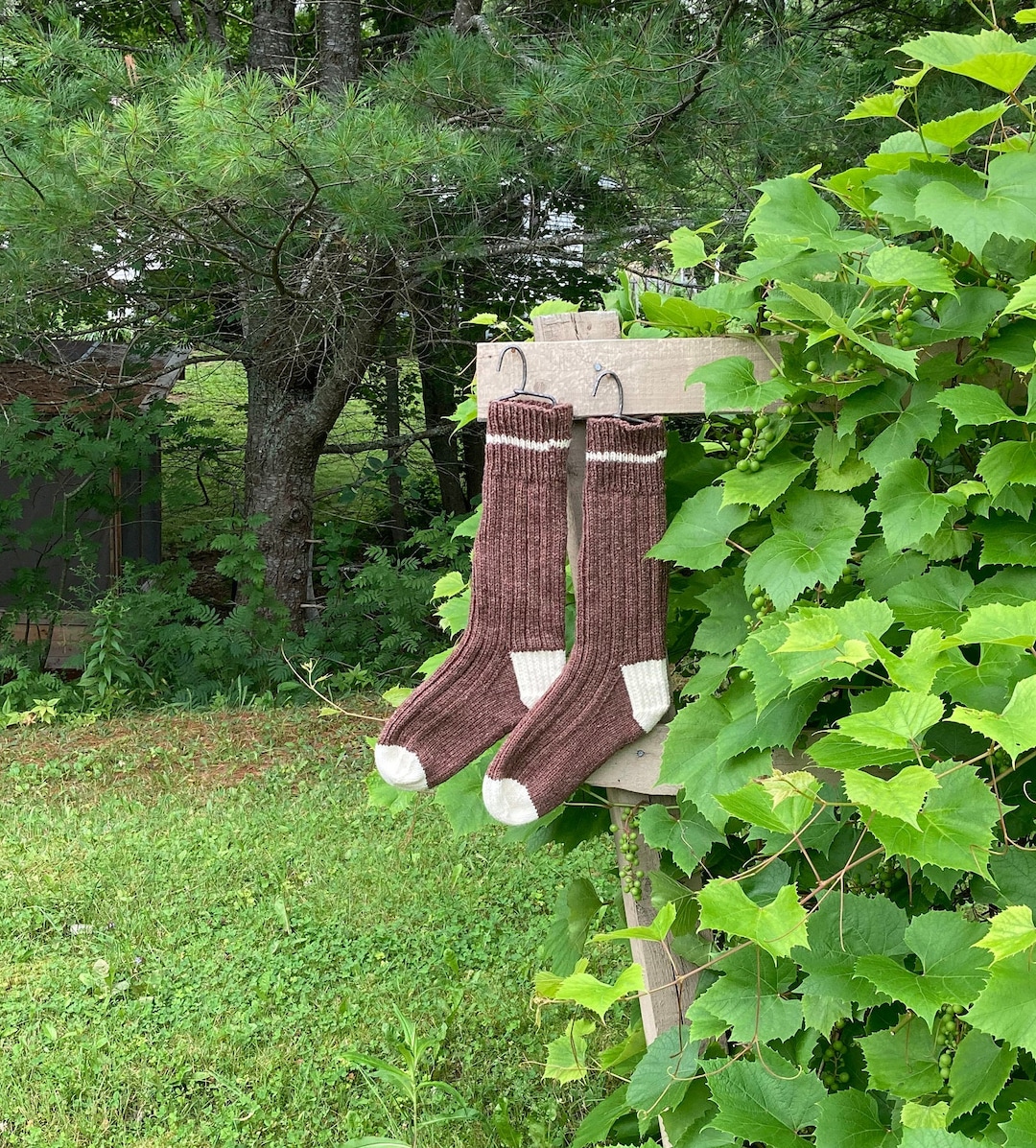 Brown Men's Wool Socks, Traditional Wool Work Socks, Handknit Wool Work ...