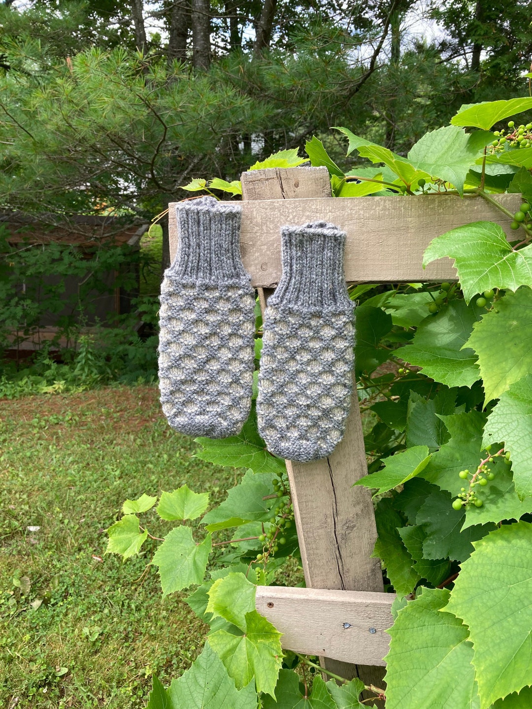 Handknit Honeycomb Wool Mittens, Gray Double Mitts, Women's Large - Etsy