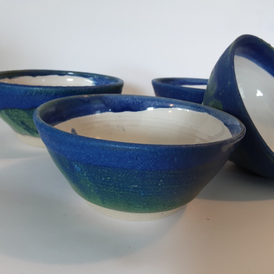 Thrown Pottery Set of 4 South Pacific Breakfast Bowls, Tapas Bowls ...