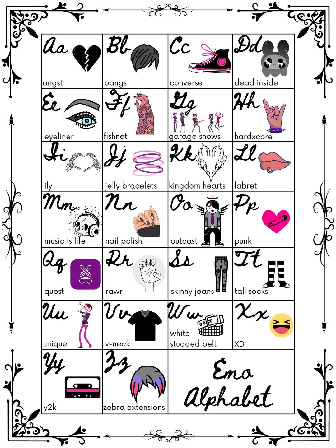 Digital Emo Alphabet Printable Poster - Etsy