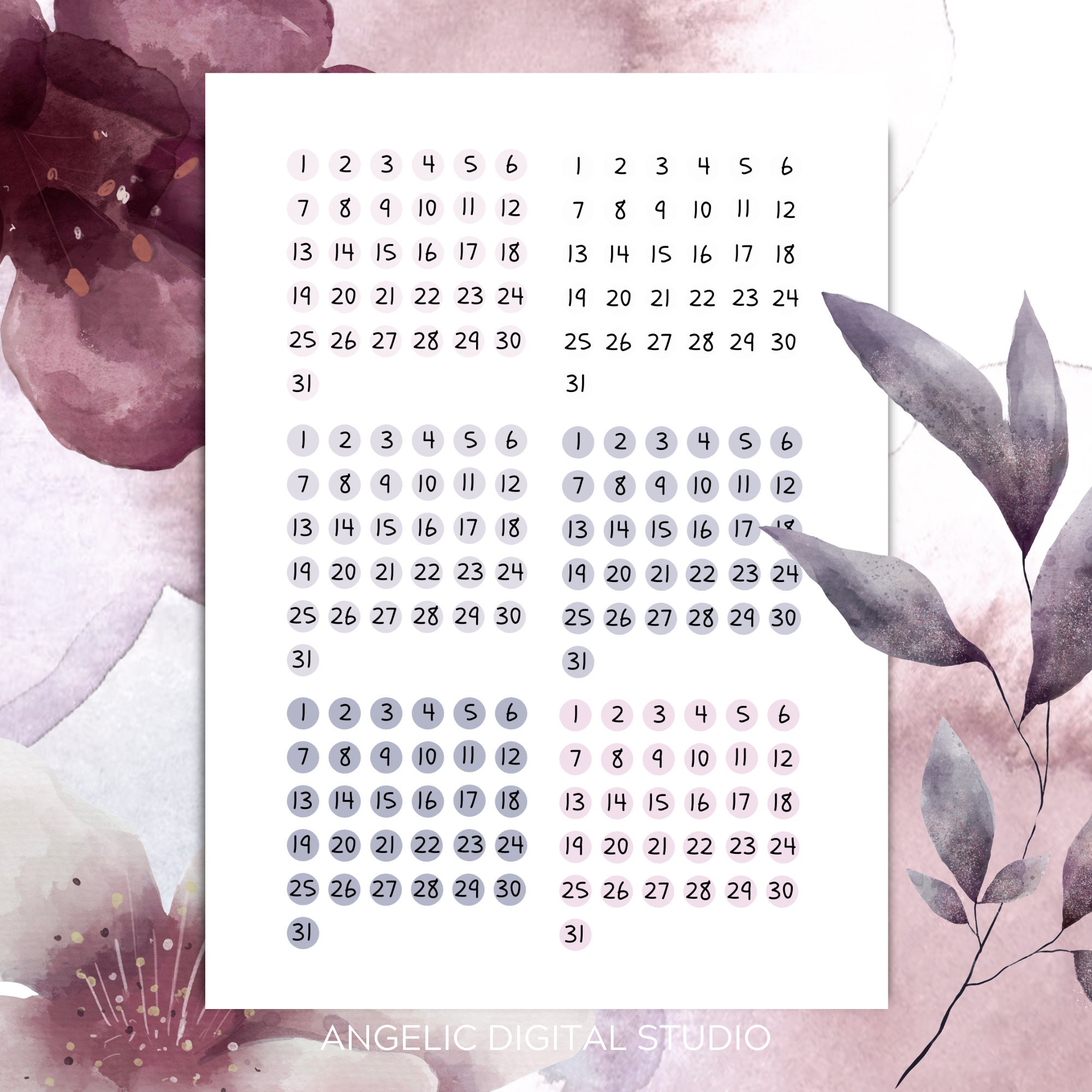 A4 Printable Stickers for Planners Daily Numbers and Weekly Day on ...