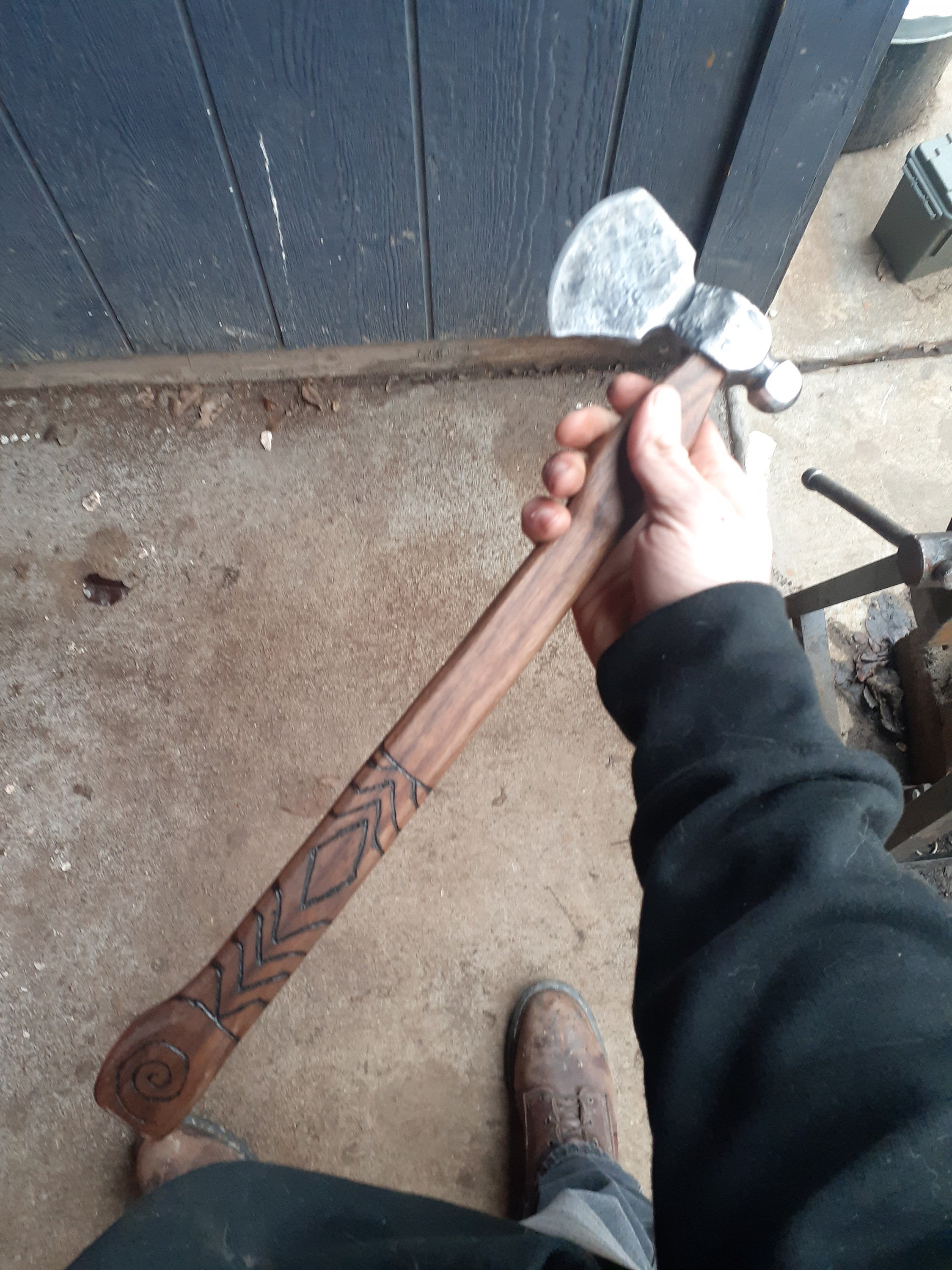 Hand Forged Tomahawk, Field Hatchet With Squared Ball Peen, Black ...