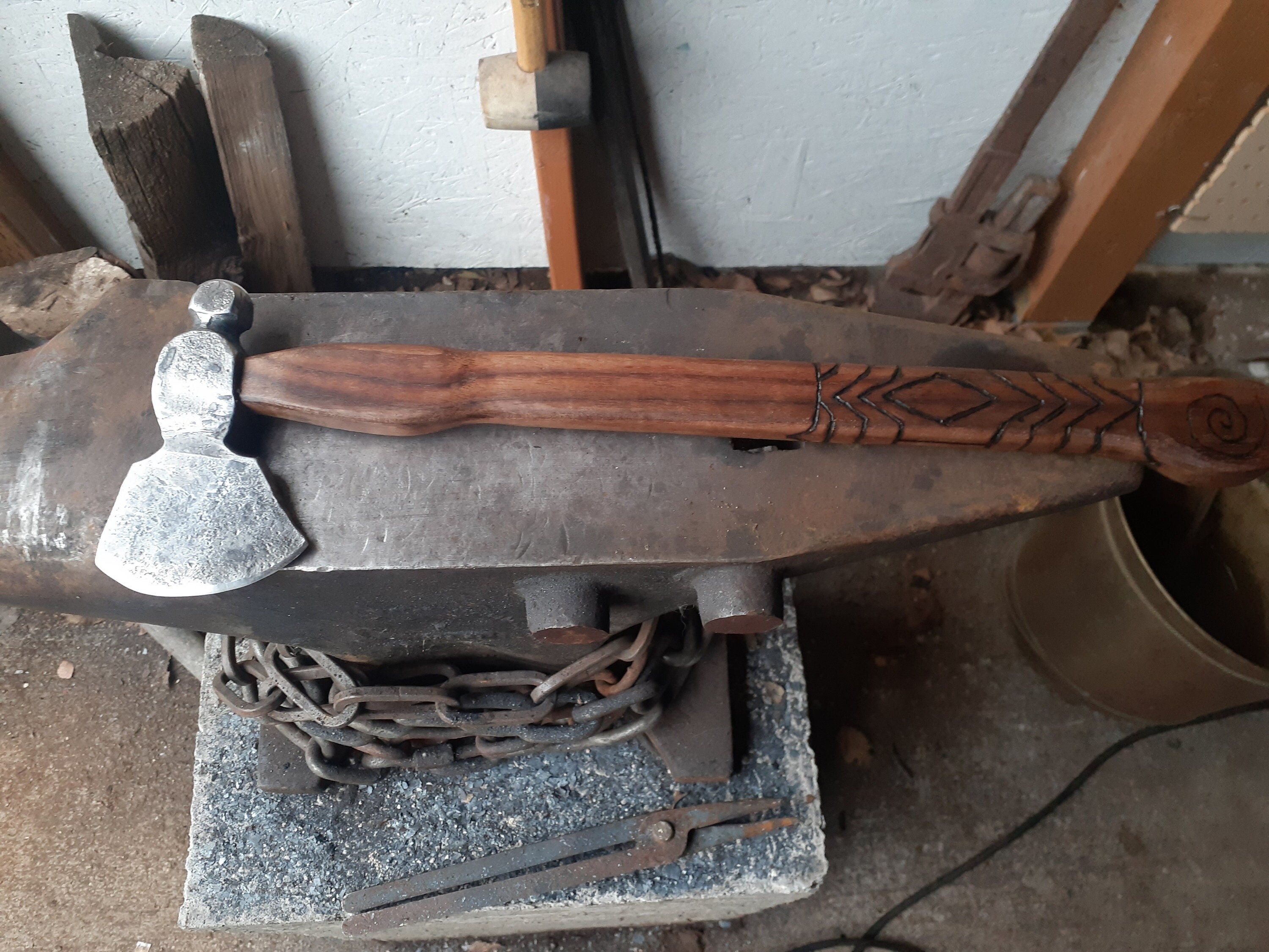 Hand Forged Tomahawk, Field Hatchet With Squared Ball Peen, Black ...