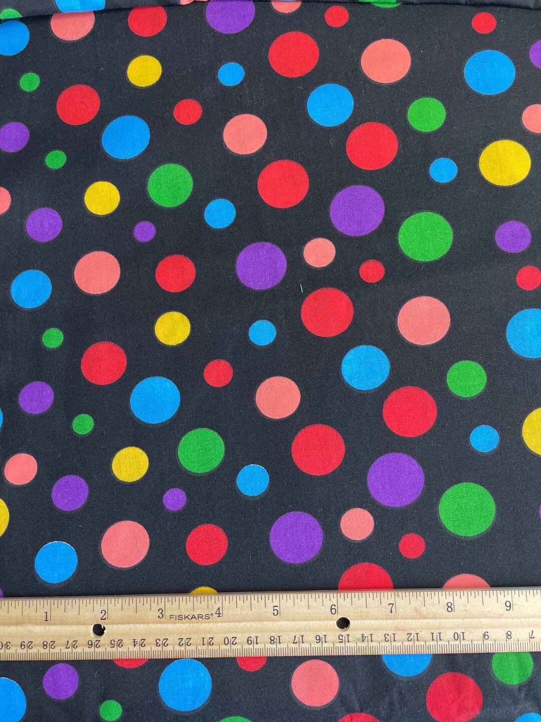 Bright Colorful Polka Dots on Black Cotton Quilting or Craft Fabric - Etsy