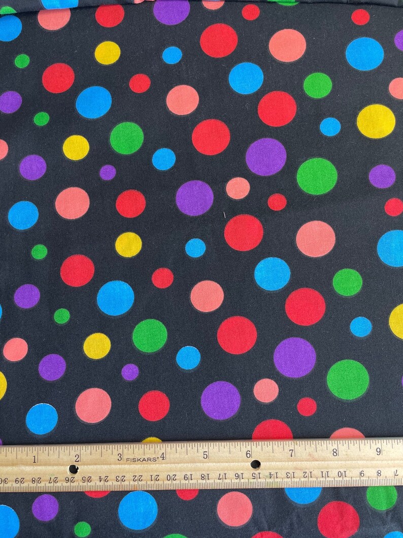 Bright Colorful Polka Dots on Black Cotton Quilting or Craft Fabric - Etsy