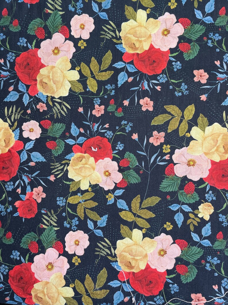 Dark Blue Floral Print Cotton Quilting Fabric - Timeless Treasures ...
