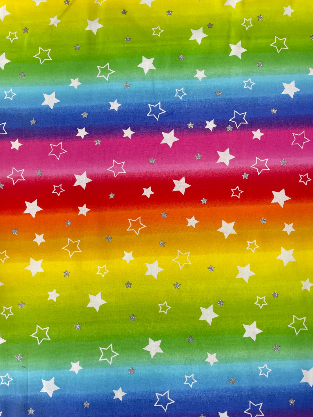 Rainbow Color Ombré Cotton Fabric With Sparkly Silver Stars - Etsy
