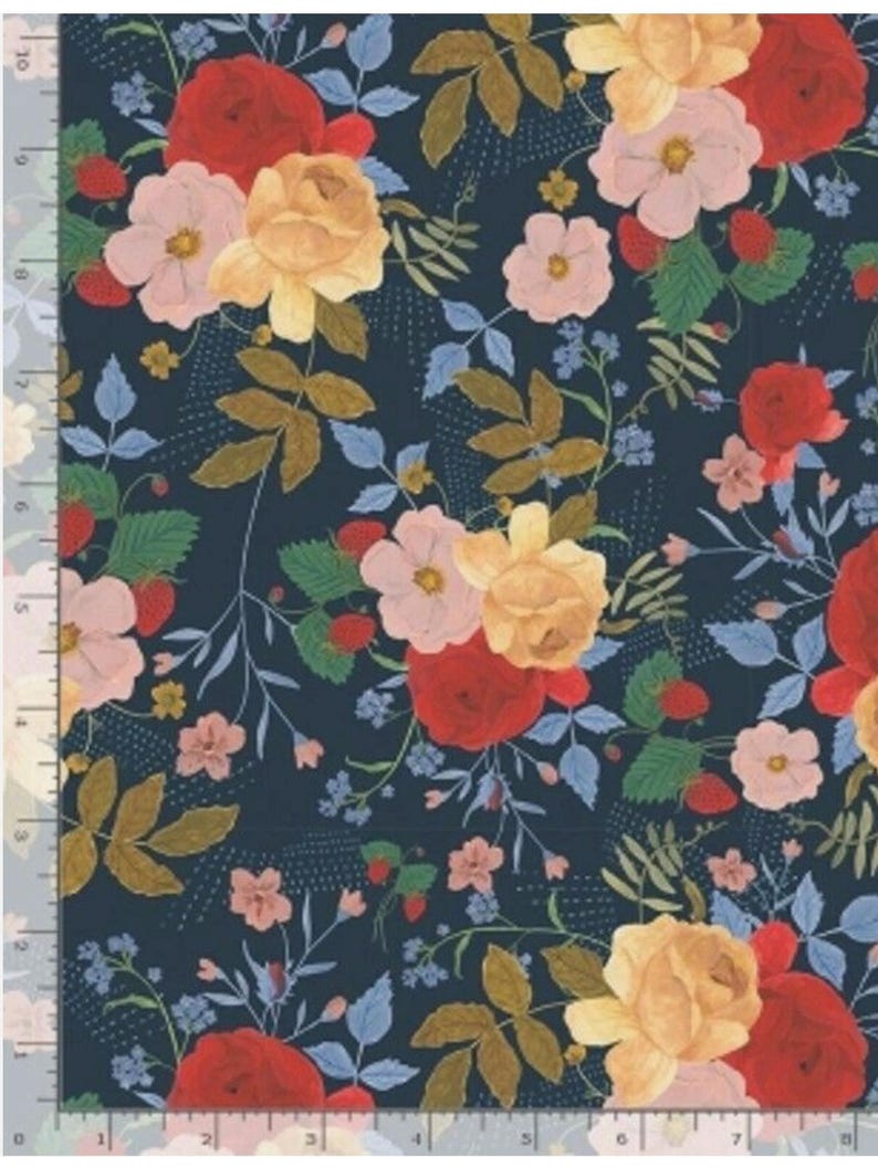 Dark Blue Floral Print Cotton Quilting Fabric - Timeless Treasures ...
