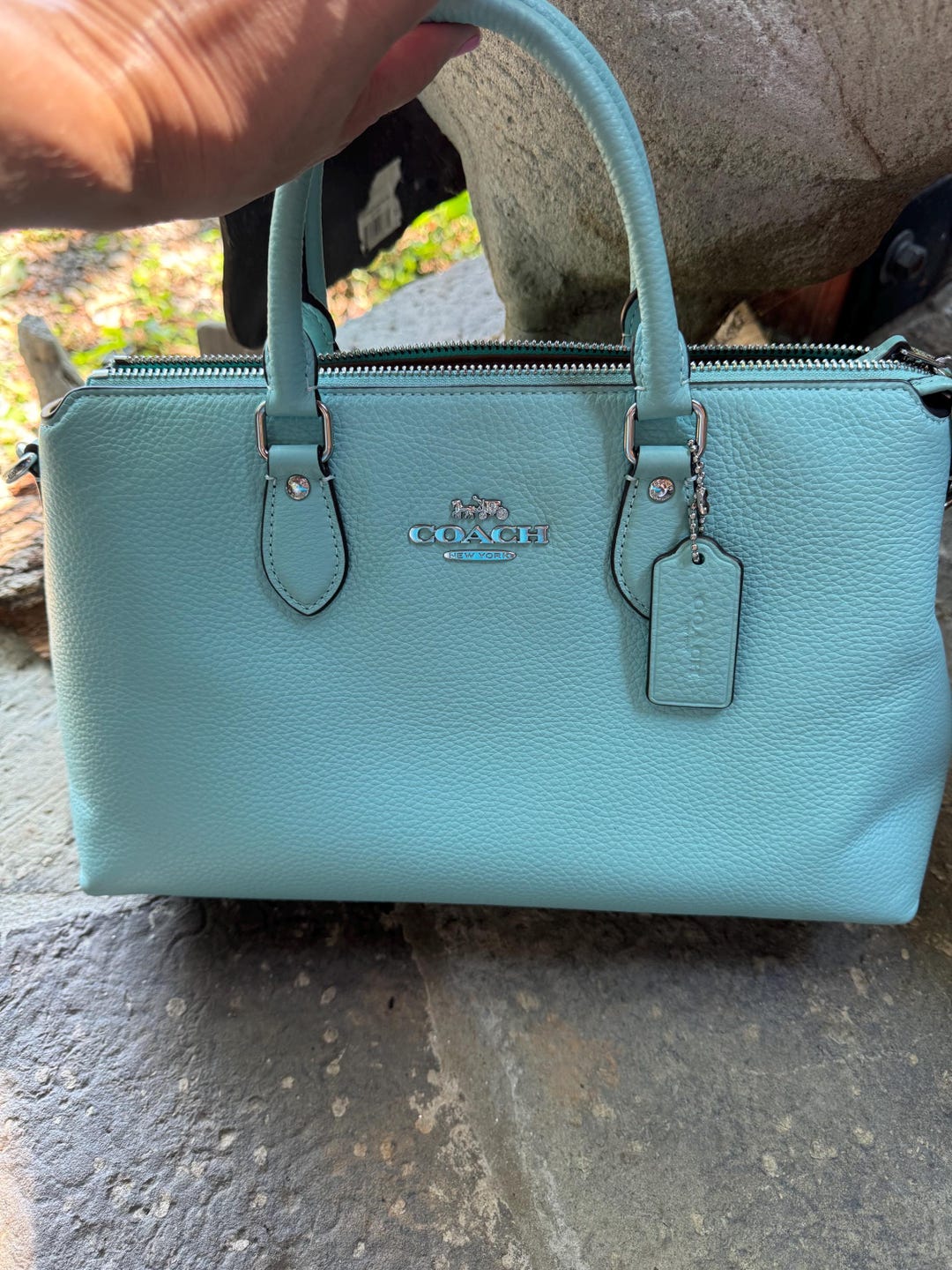 Barely Used Pale Blue Coach Purse. Double Handles. Short Shoulder Strap ...