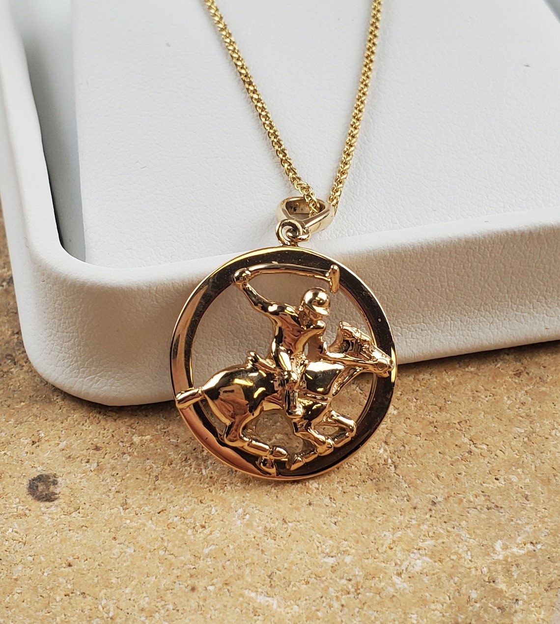 14K Yellow Gold Polo Player Pendant - Etsy