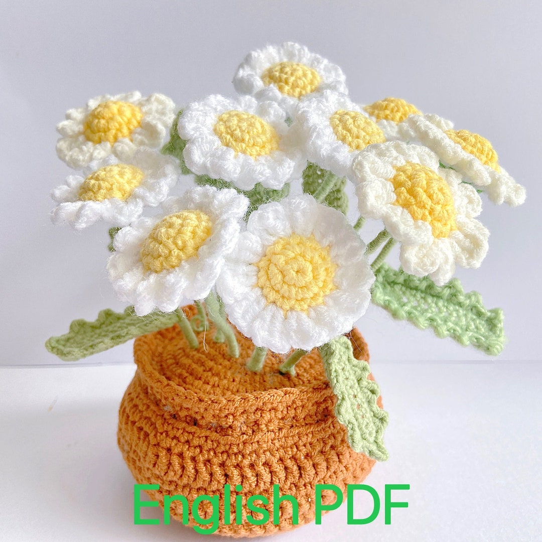 Crochet Flower Pattern. Crochet Daisy in a Pot. Crochet Flowers in a ...