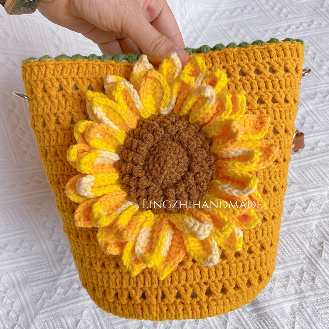 Crocheted Sunflower Bag Handmade Bag Sunflower Finished Handmade Bag by ...
