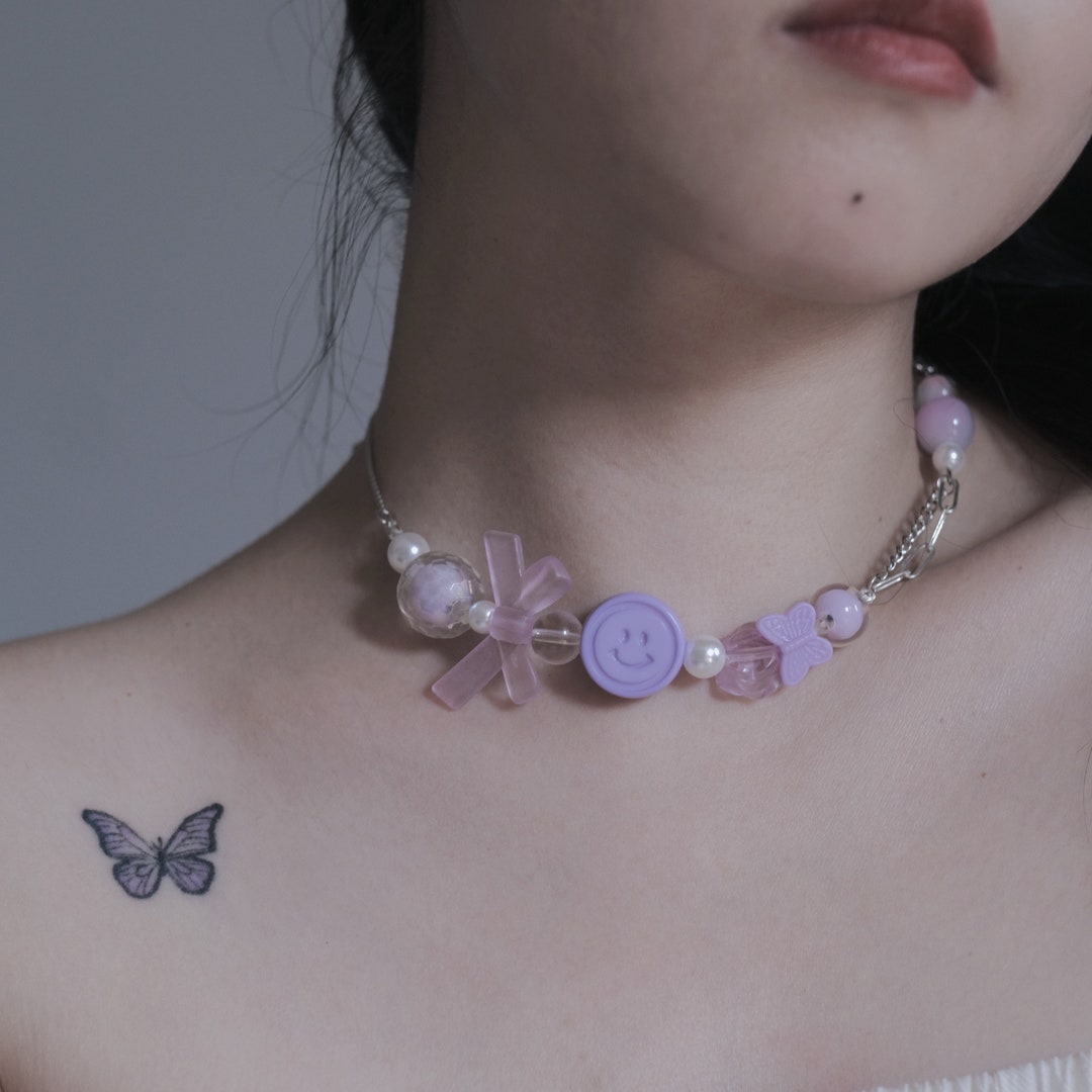 Lavender Smiley Face Cute and Fun Necklace - Etsy