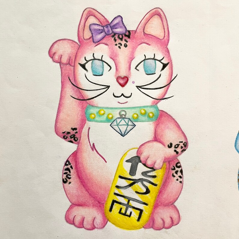 Chinese Lucky Cats Fine Art Prints Original Artwork Pencil Drawing ...